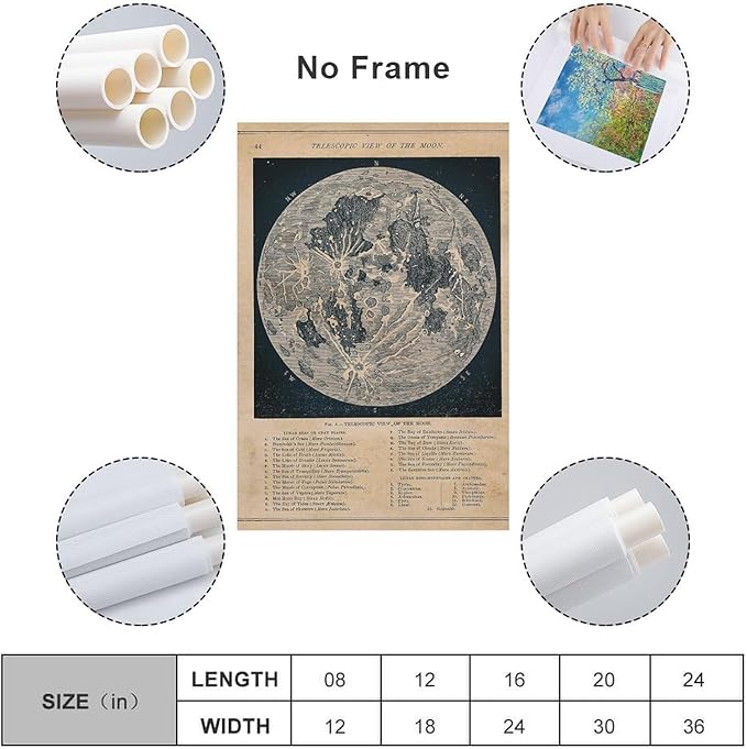 Vintage Posters Moon Map - Space Poster Moon Phase Poster Dark Academi ...